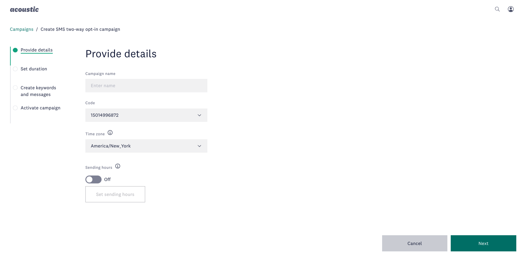 Create an SMS two-way opt-in campaign – Acoustic Help Center