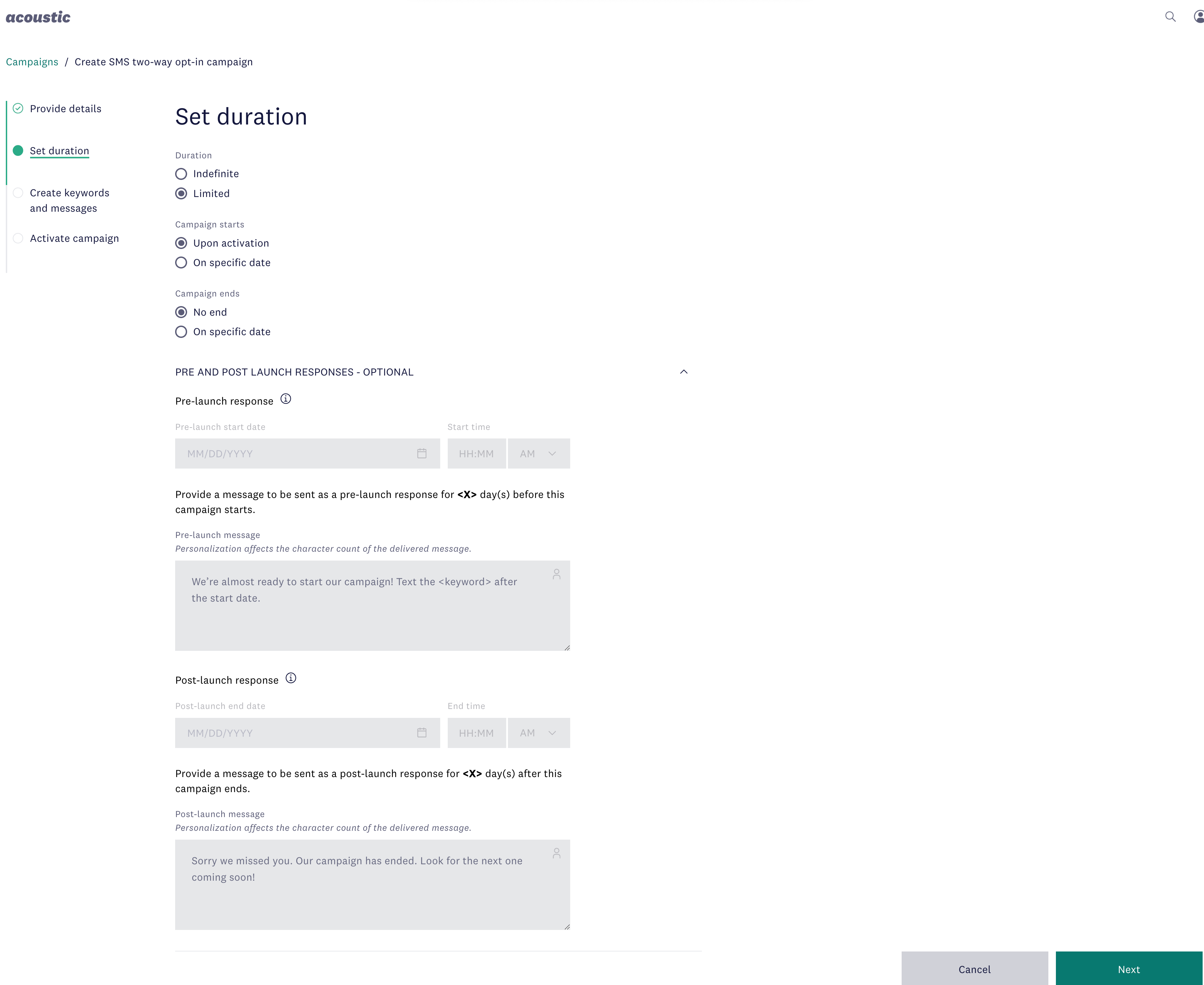 Create an SMS two-way opt-in campaign – Acoustic Help Center