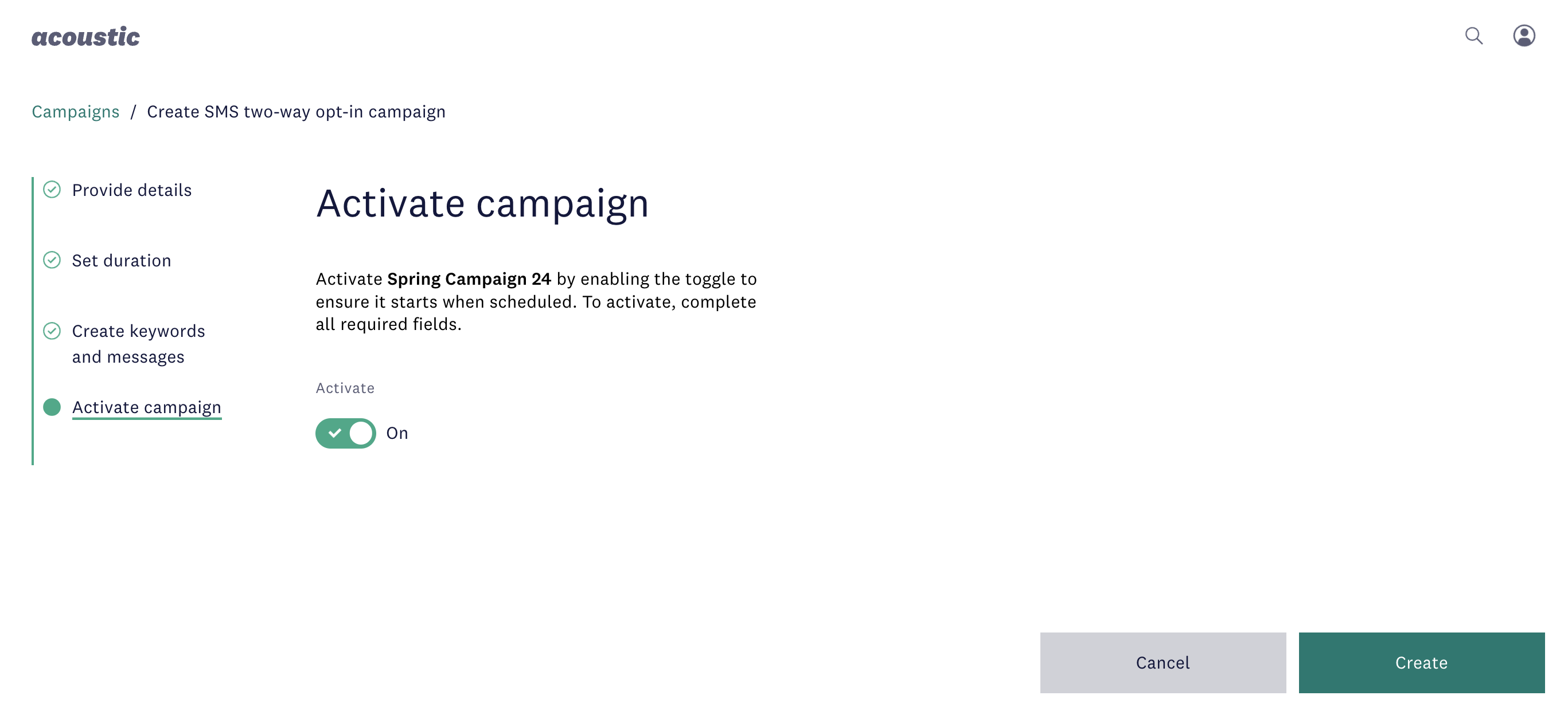 Create an SMS two-way opt-in campaign – Acoustic Help Center